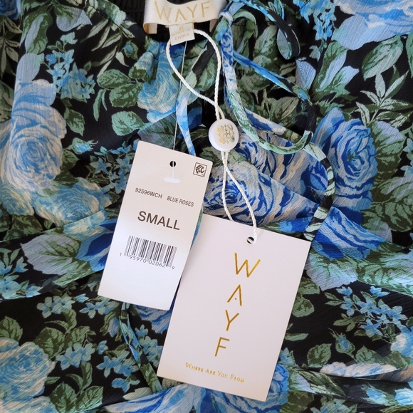 Wayf | Dresses | Nwt Wayf Blue Floral Mini Dress Asymmetrical Long Puff ...